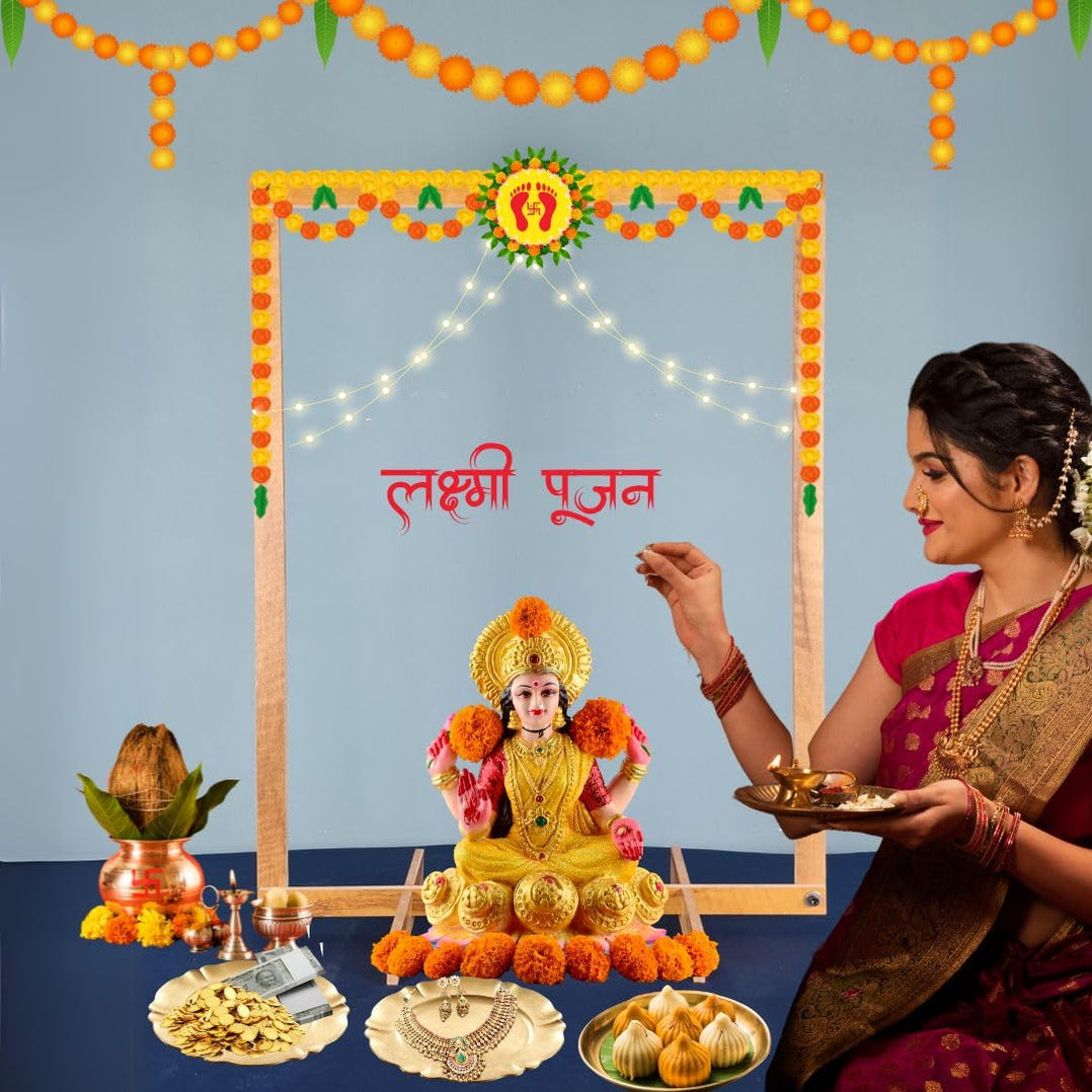 1 Piece Folding Eco-Friendly Wooden Mandap Backdrop for Home Mandir, F ...