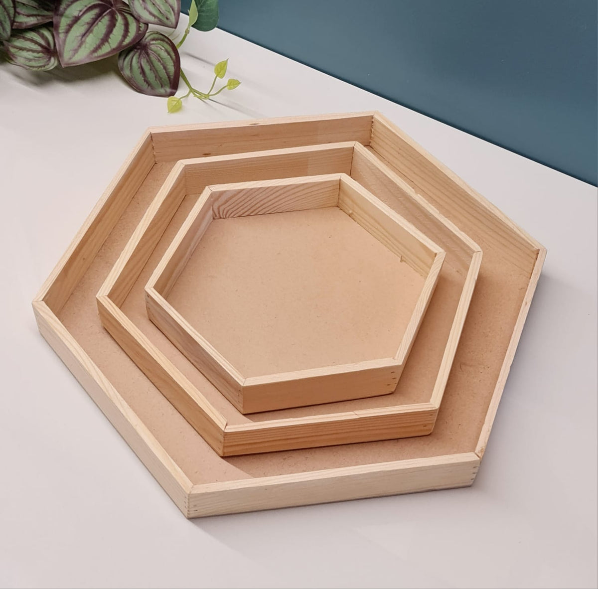 1 Set (3 Pcs) MDF Hexagon Trousseau Pinewood Attractive Decorative Art ...