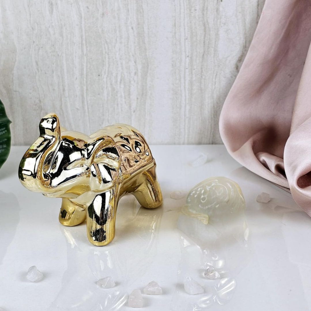1 Pc Golden Elephant Ceramic Showpiece for Home Decor, Statue, Living ...