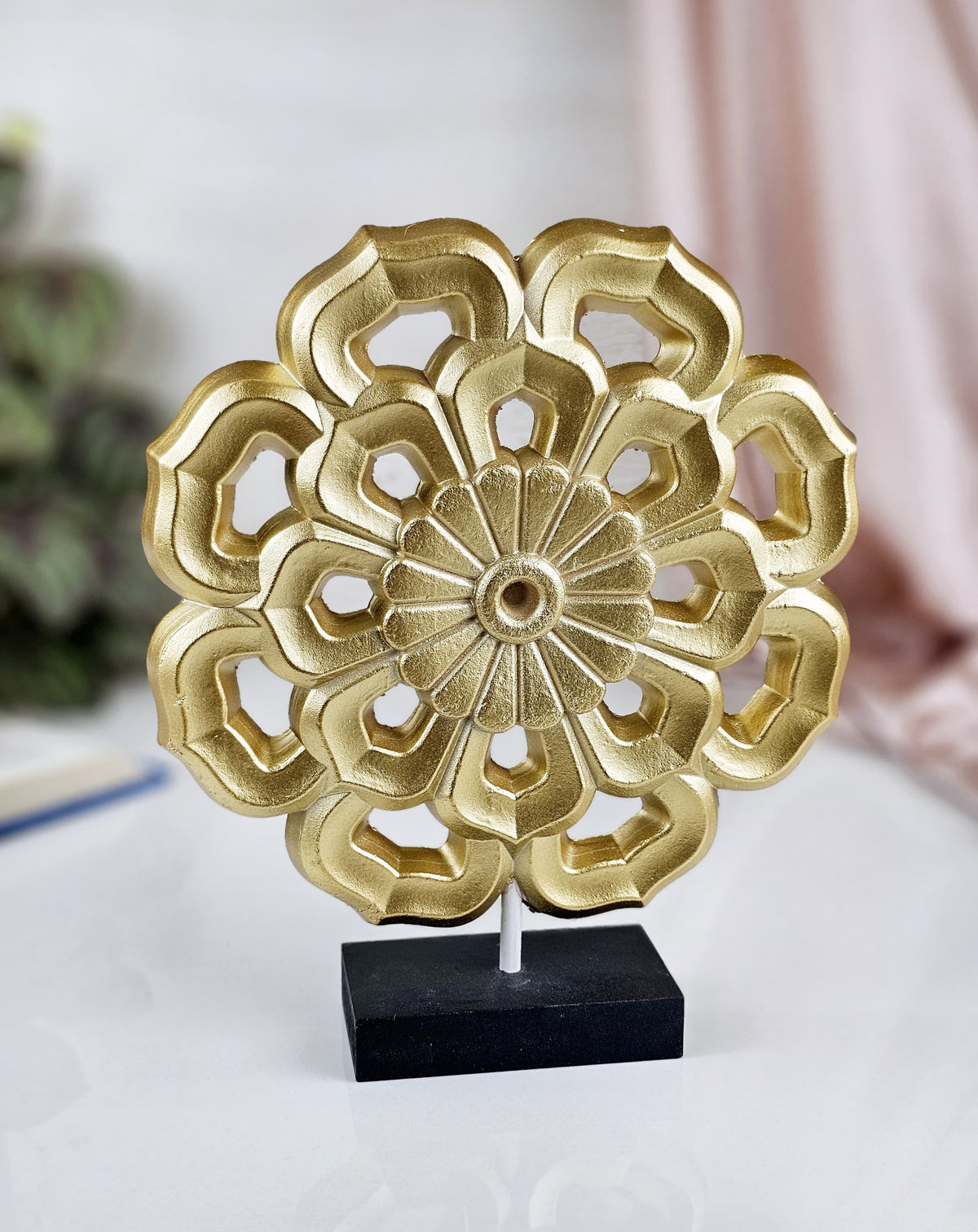 1 Pc Flower Design Golden MDF Partical Board Showpiece for Home Decor ...