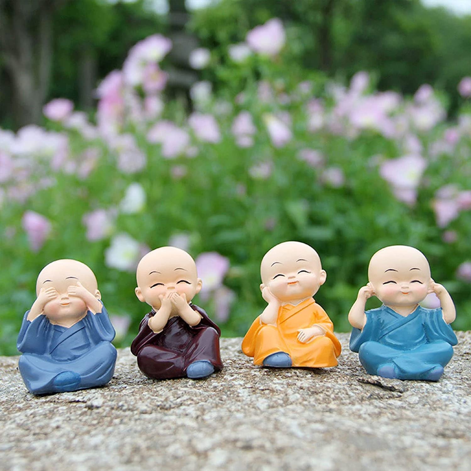 4 Pcs Monk Buddha Miniature Showpiece Set Monks Figurine Statue, Cute ...